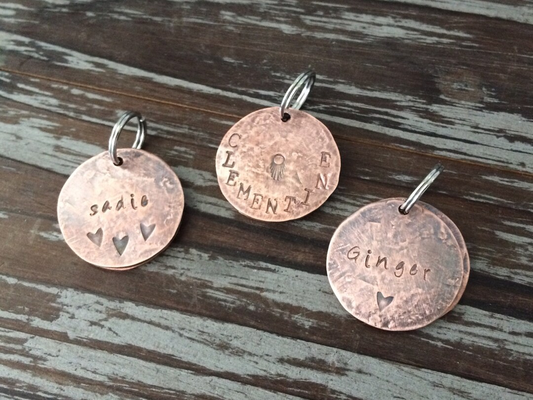 Rustic Copper Dog Tag - 1" Round Pet ID or Nametag - Custom Stamped and ...