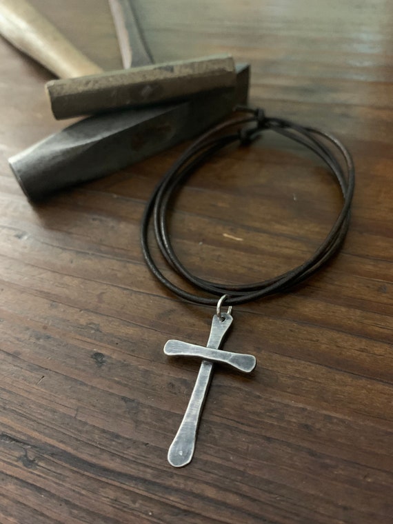 Small Sterling Silver Christian Cross Rustic Oxidized - Etsy