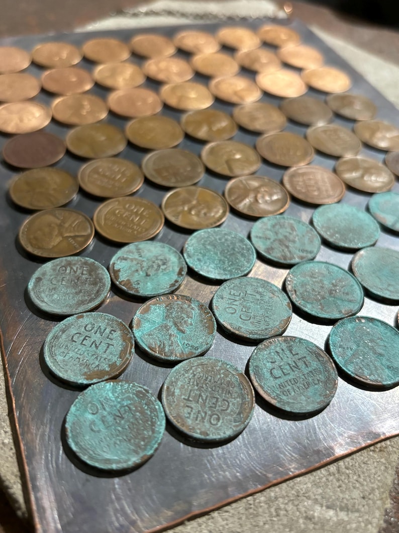 Solid Copper Wall Art W/ Ombre Effect Graduated Patina Wheat Pennies ...