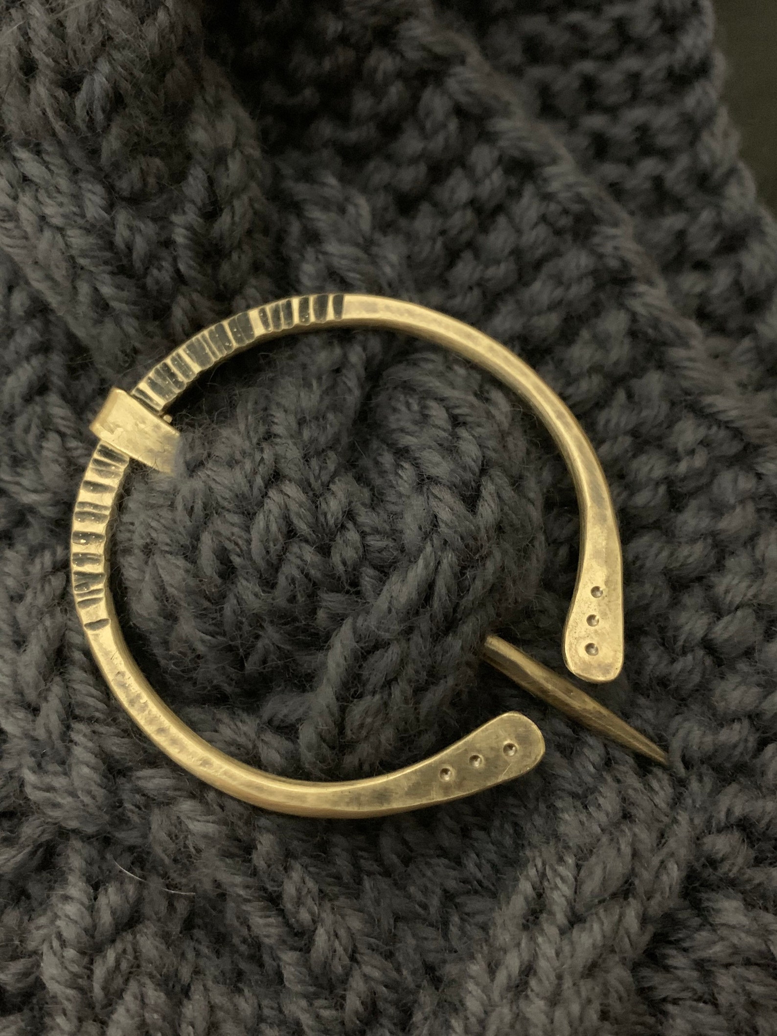 Penannular Brooch / Shawl or Cloak Pin - Hand Forged Rustic Gold Brass ...