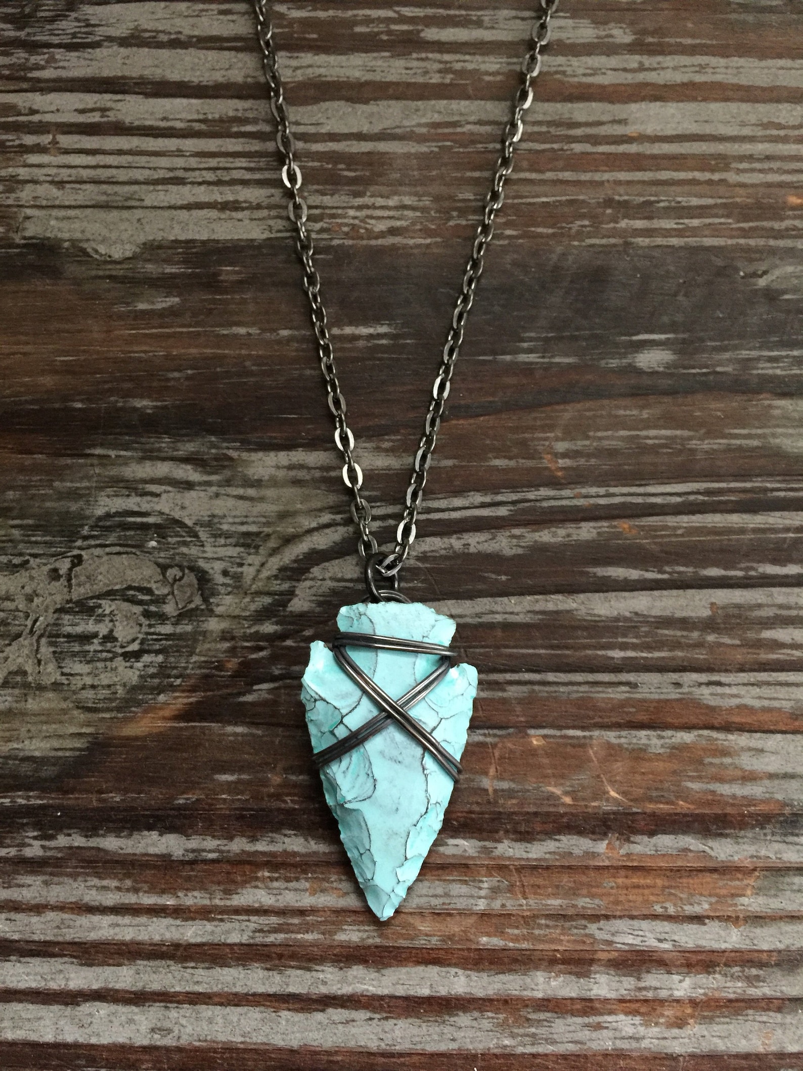 Tribal Turquoise Arrowhead Necklace Copper Wire Wrapped - Etsy