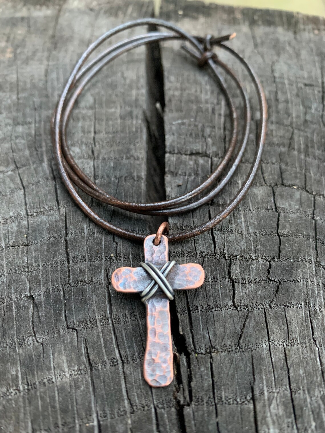 Small Hammered Rustic Copper Cross Pendant W/ Sterling Silver - Etsy