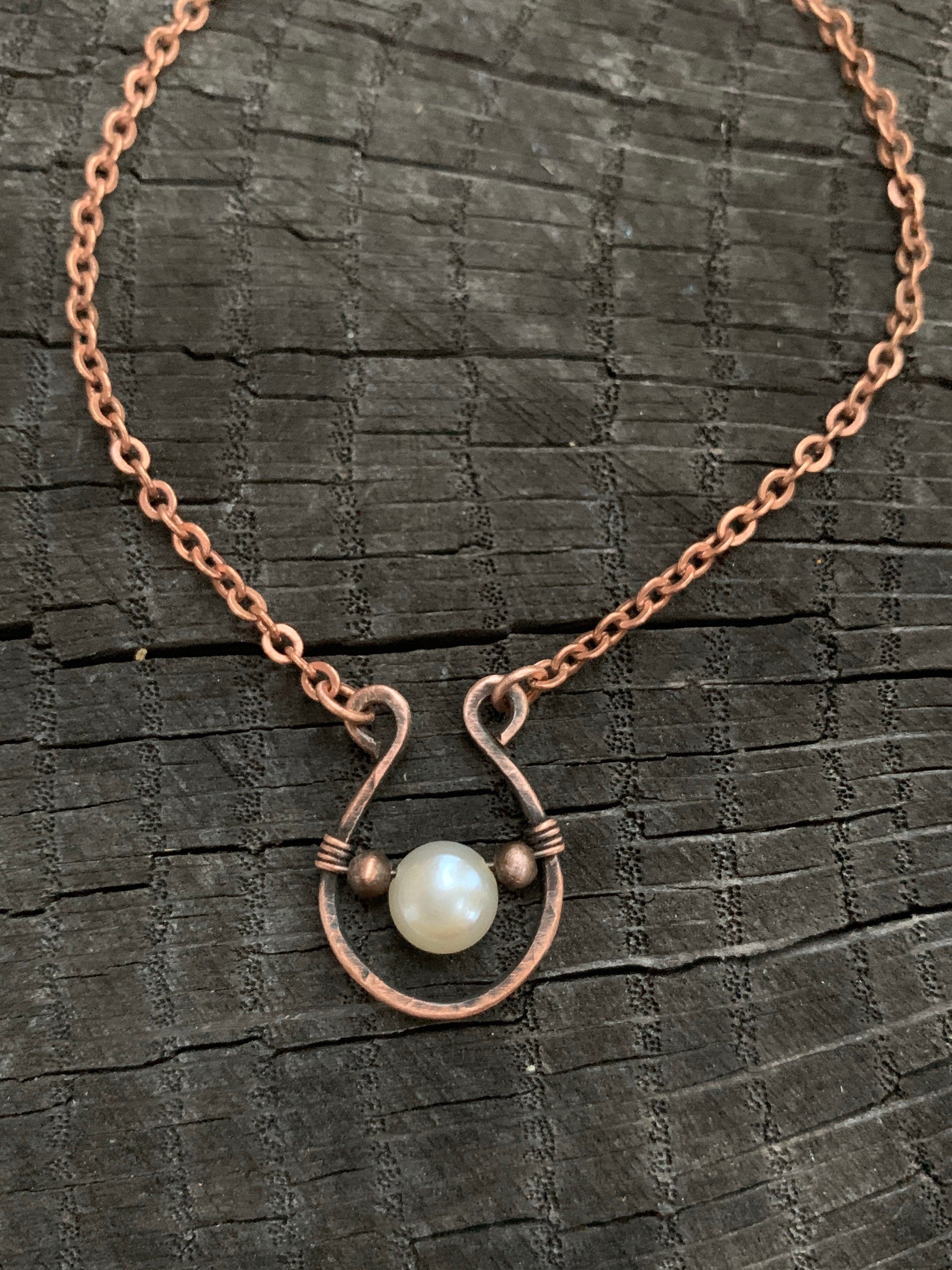 Dainty Freshwater Pearl Pendant - Unique Rustic Copper Jewelry Gift for ...