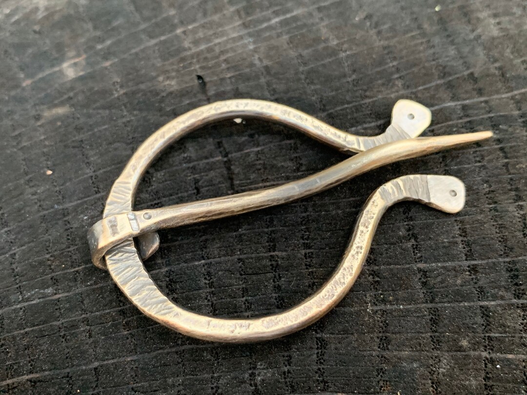 Penannular Brooch / Shawl or Cloak Pin - Hand Forged Rustic Gold Brass ...