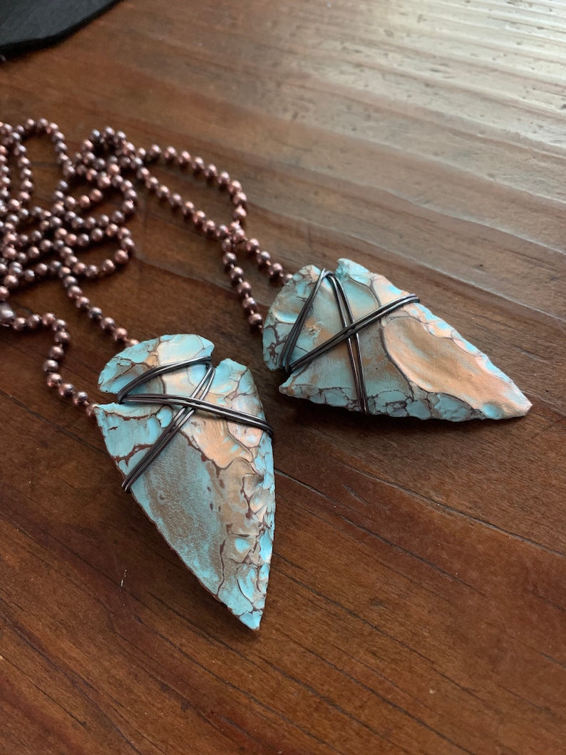 Wire Wrapped Arrowhead Necklace Pendant Tribal Turquoise and | Etsy