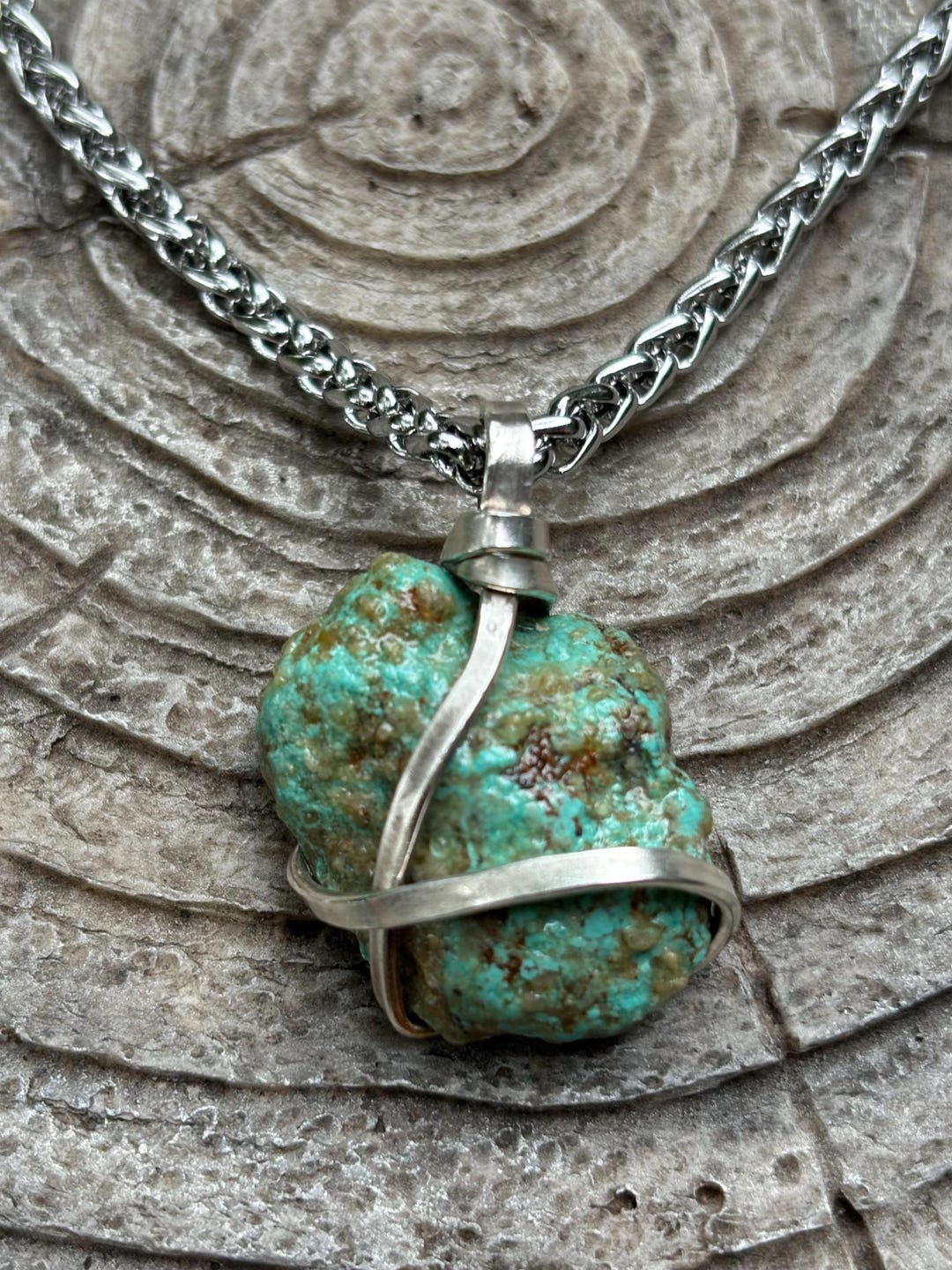 Genuine Turquoise Nugget Pendant Wrapped in 925 Sterling Silver on 20 ...