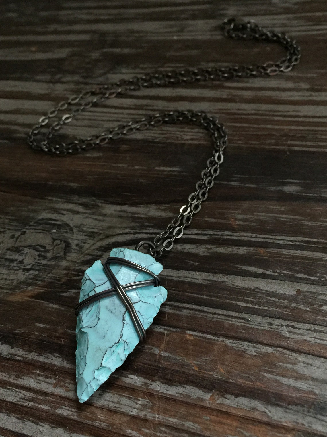 Tribal Turquoise Arrowhead Necklace Copper Wire Wrapped - Etsy