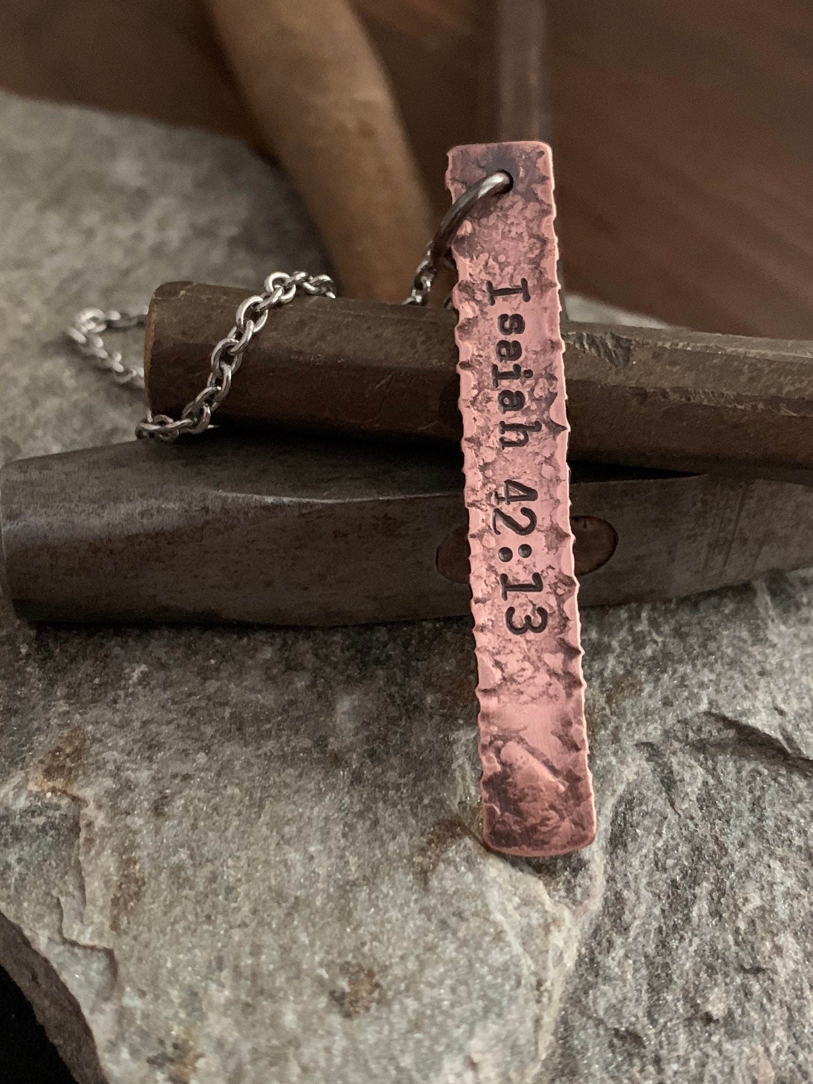 Custom Message Necklace Rustic Copper Pendant Personalized / - Etsy