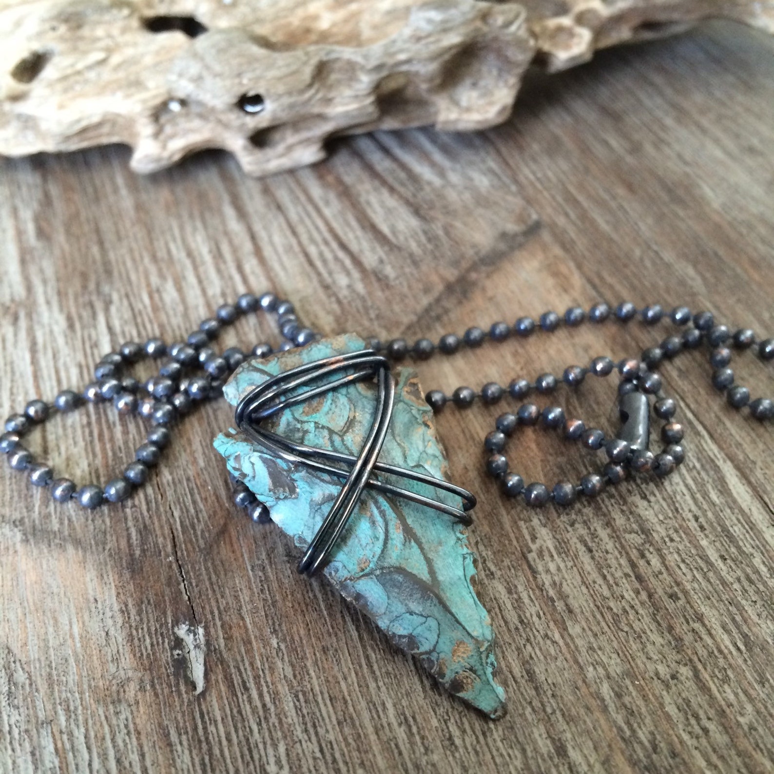 Wire Wrapped Arrowhead Necklace Pendant Tribal Turquoise and Gold ...