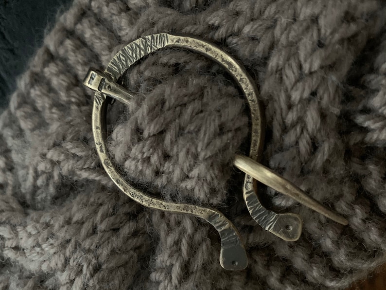 Penannular Brooch / Shawl or Cloak Pin - Hand Forged Rustic Gold Brass ...