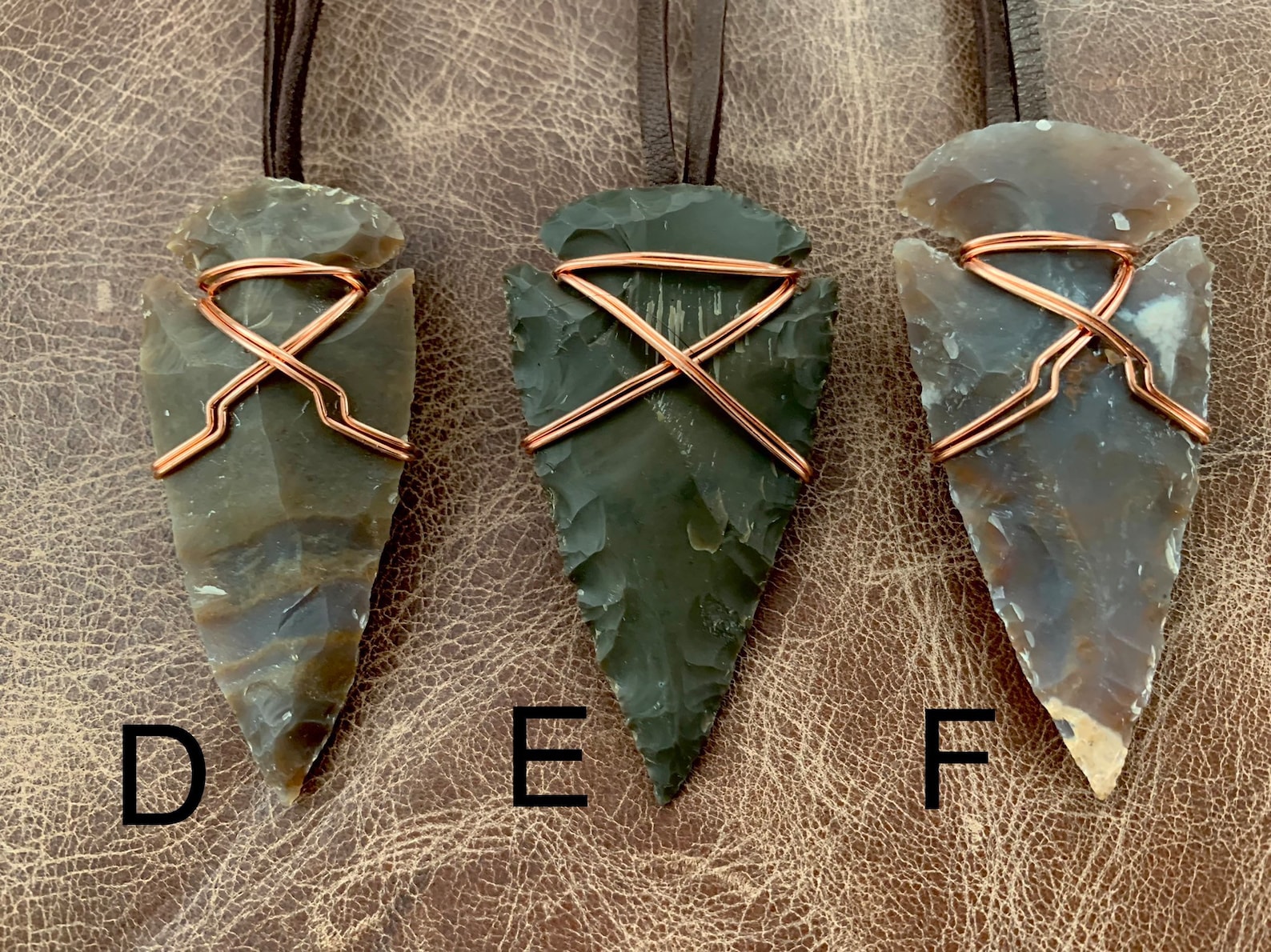 Copper Wire Wrapped Arrowhead Pendant on Brown Leather Adjustable ...
