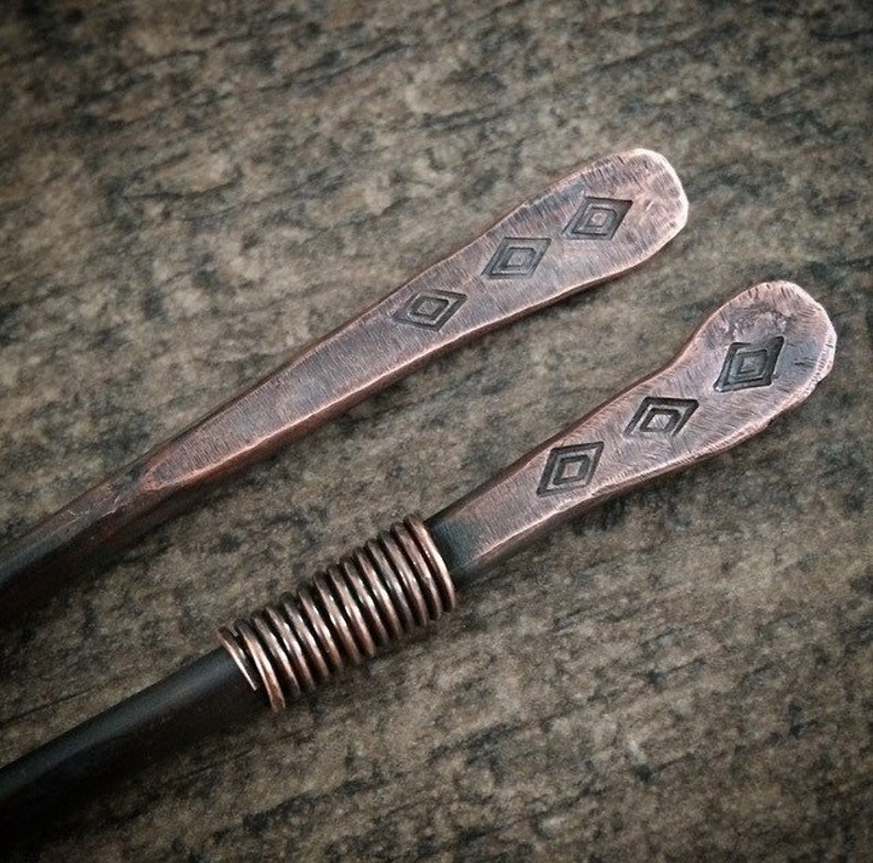 Copper Hair Sticks Set of 2 Rustic Hand Forged Custom Hair - Etsy