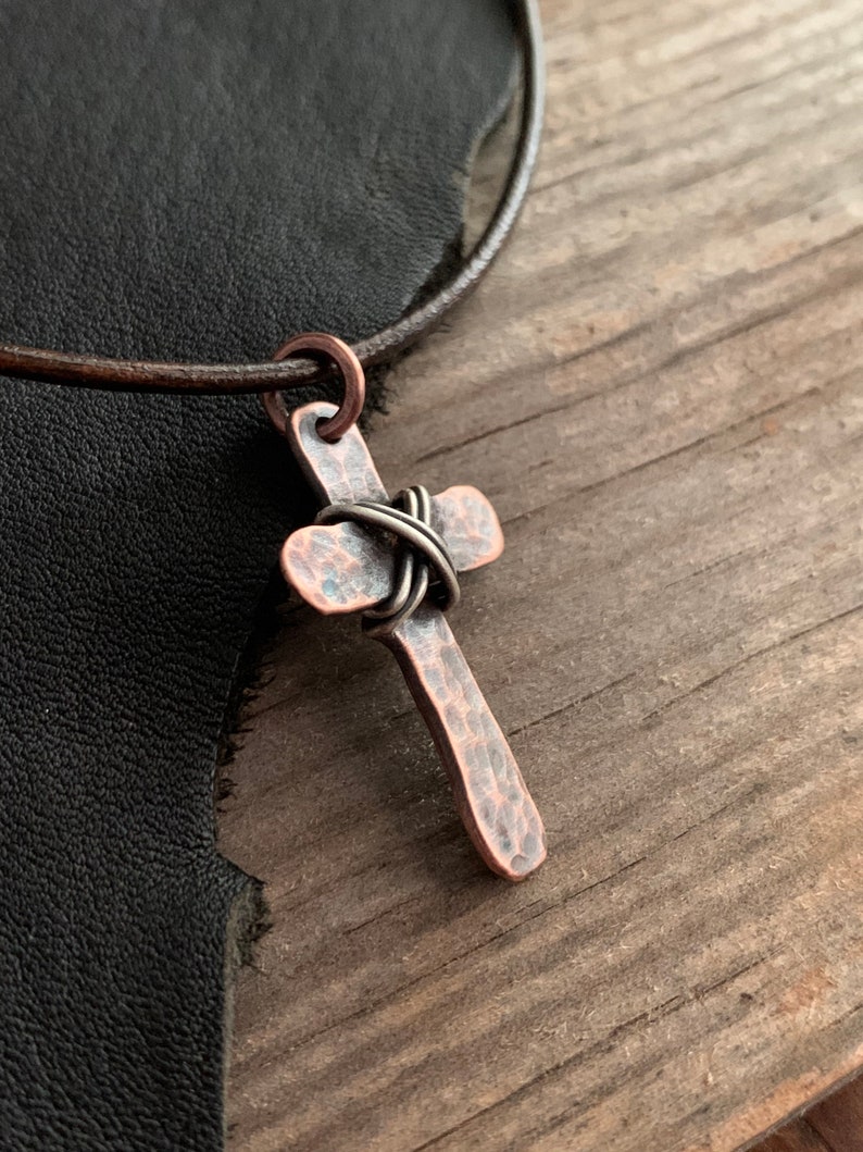 Small Hammered Rustic Copper Cross Pendant W/ Sterling Silver - Etsy