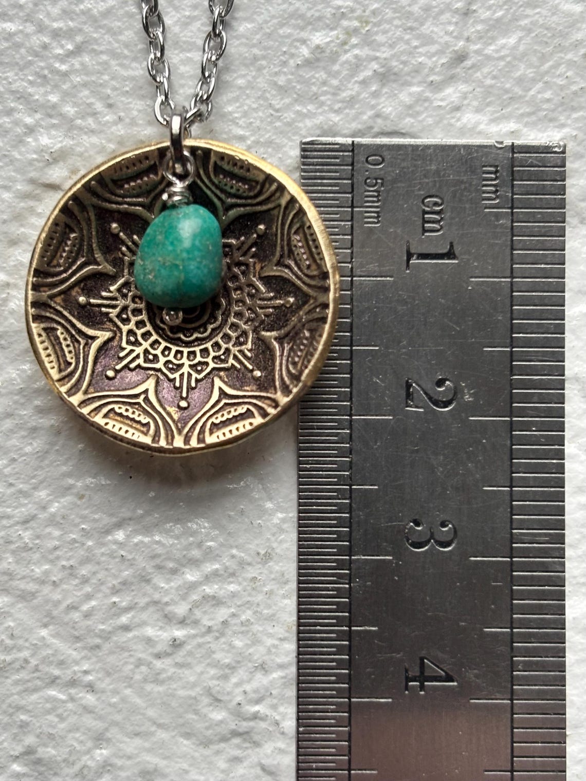 Raw or Oxidized Gold Bronze Mandala Pendant W/ Genuine Turquoise ...