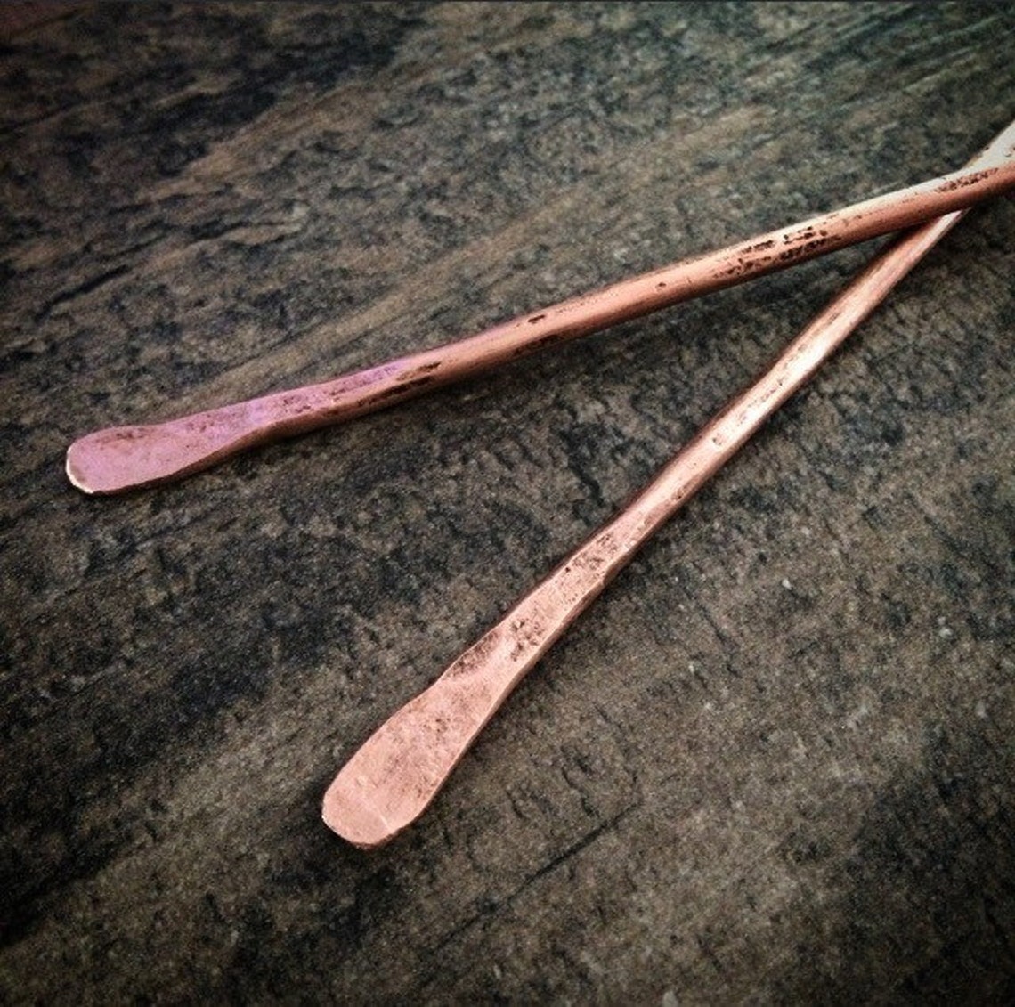 Copper Hair Sticks Set of 2 Rustic Hand Forged Custom Hair - Etsy