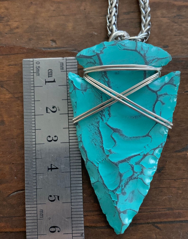 Turquoise Arrowhead Necklace Wire Wrapped Sterling Silver on - Etsy