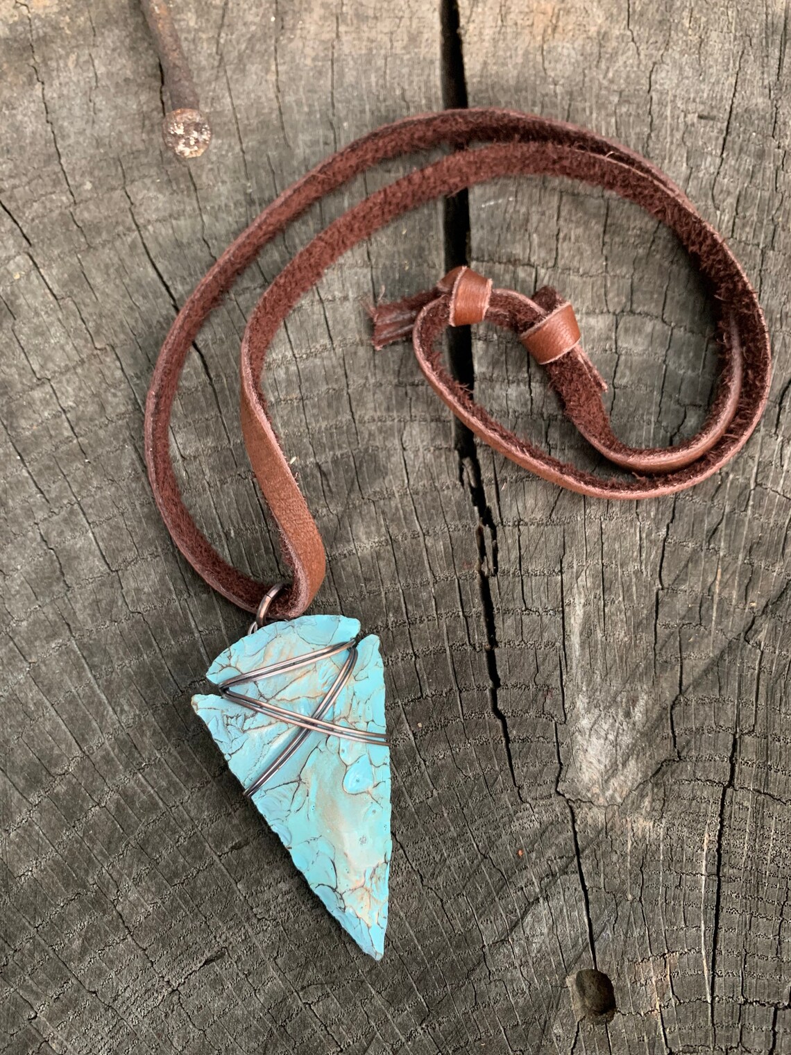 Unique Turquoise Arrowhead Pendant Tribal Adjustable Leather - Etsy