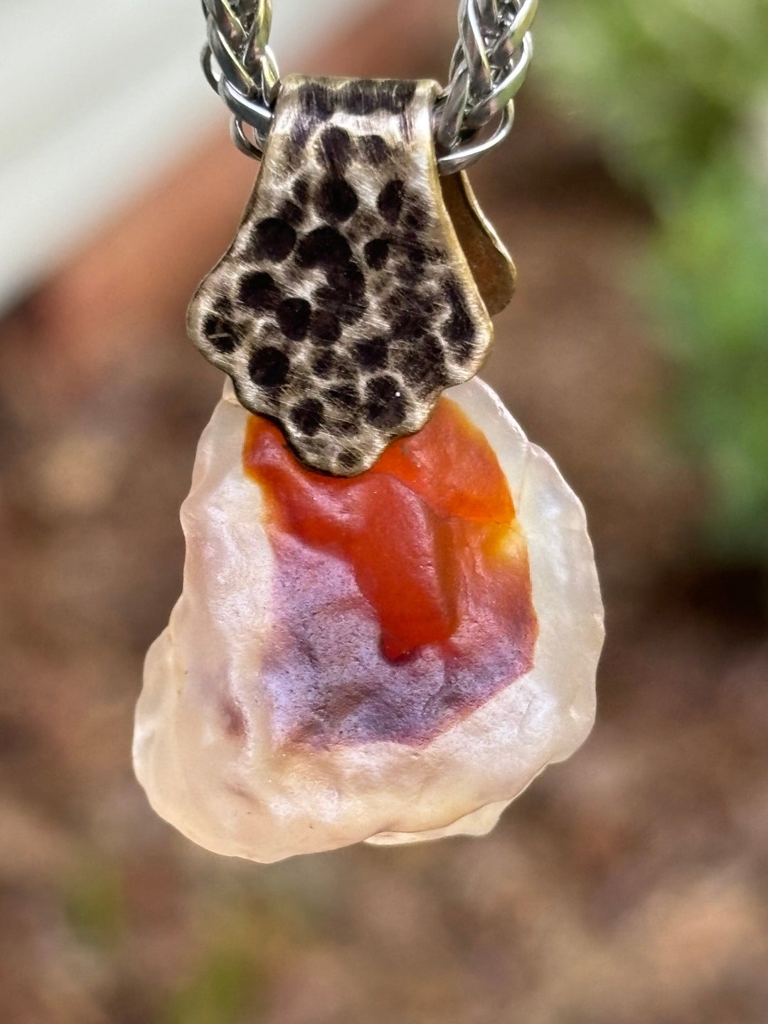 Genuine Gobi Desert Agate Pendant - Mixed Metals Necklace Gold Brass W ...