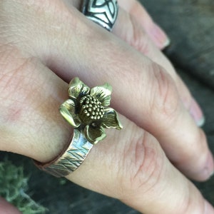 Rustic Gold Flower Ring - Organic Copper Band Custom Sized - 7th ...