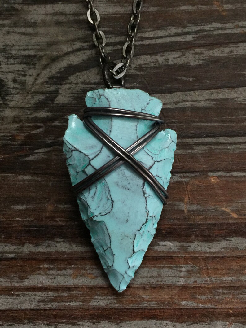 Tribal Turquoise Arrowhead Necklace Copper Wire Wrapped - Etsy