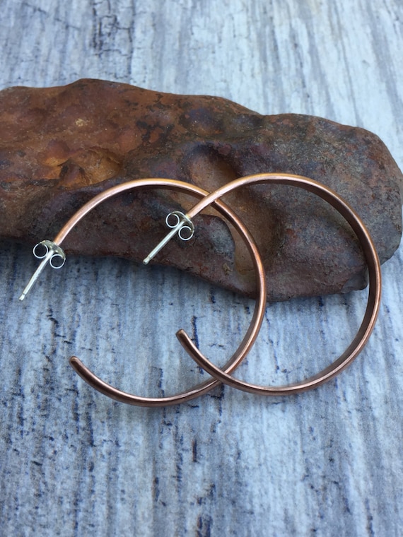 Simple Raw Copper Hoops Large Minimalist Open Hoop Post - Etsy