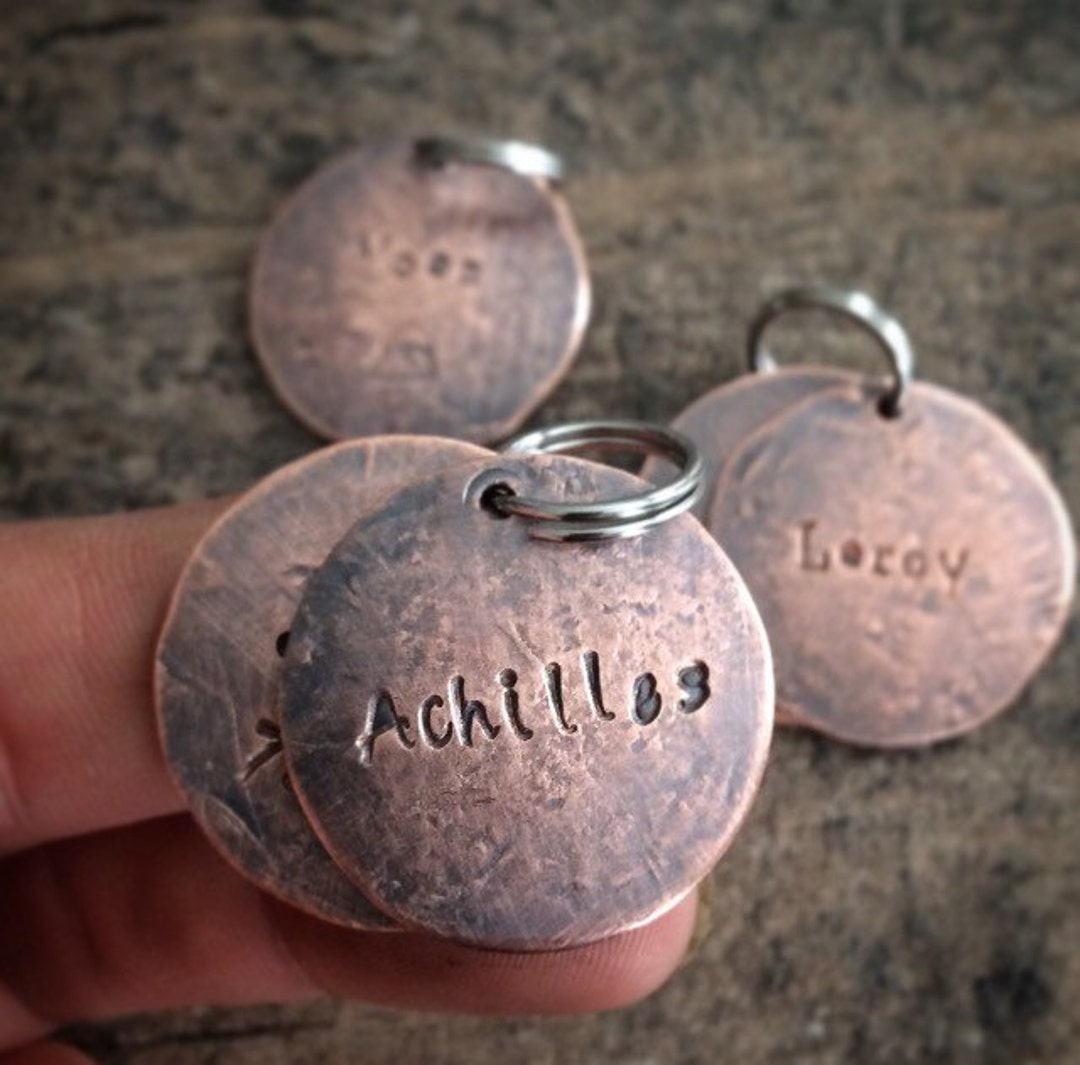 Rustic Copper Dog Tag Set of 2 - 1" Round Pet ID or Nametag - Custom ...
