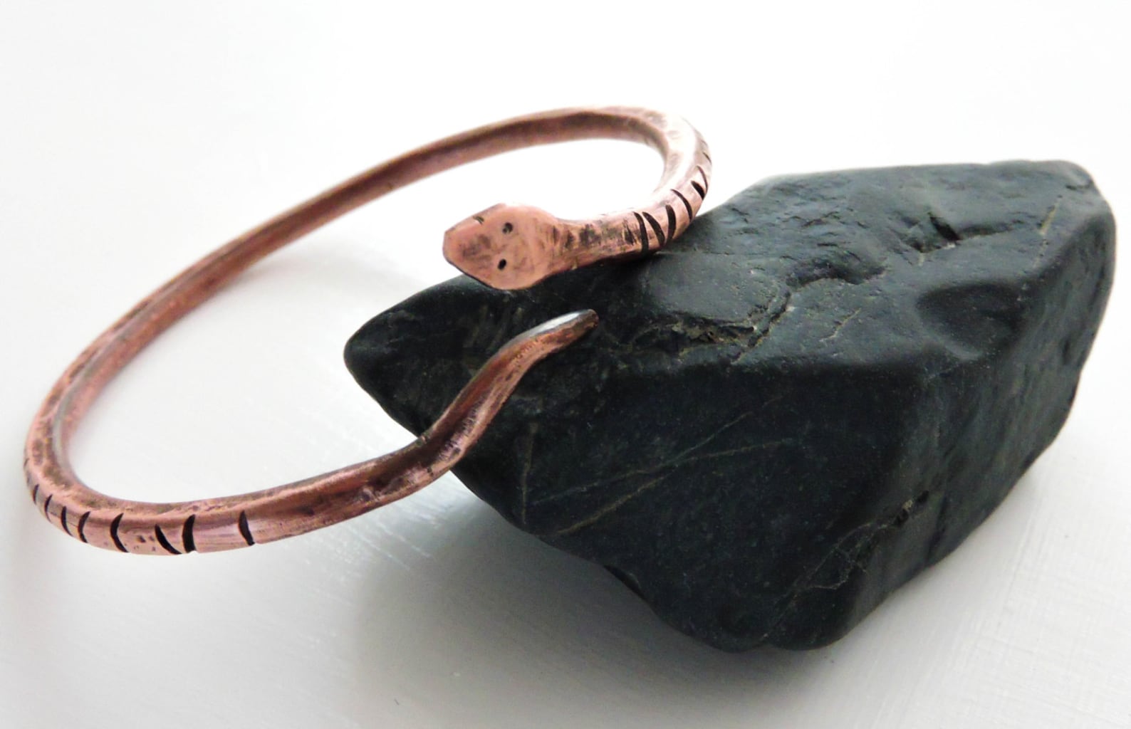 Copper Snake Bangle - Unique Metalwork Stacking Bracelet - 7th ...