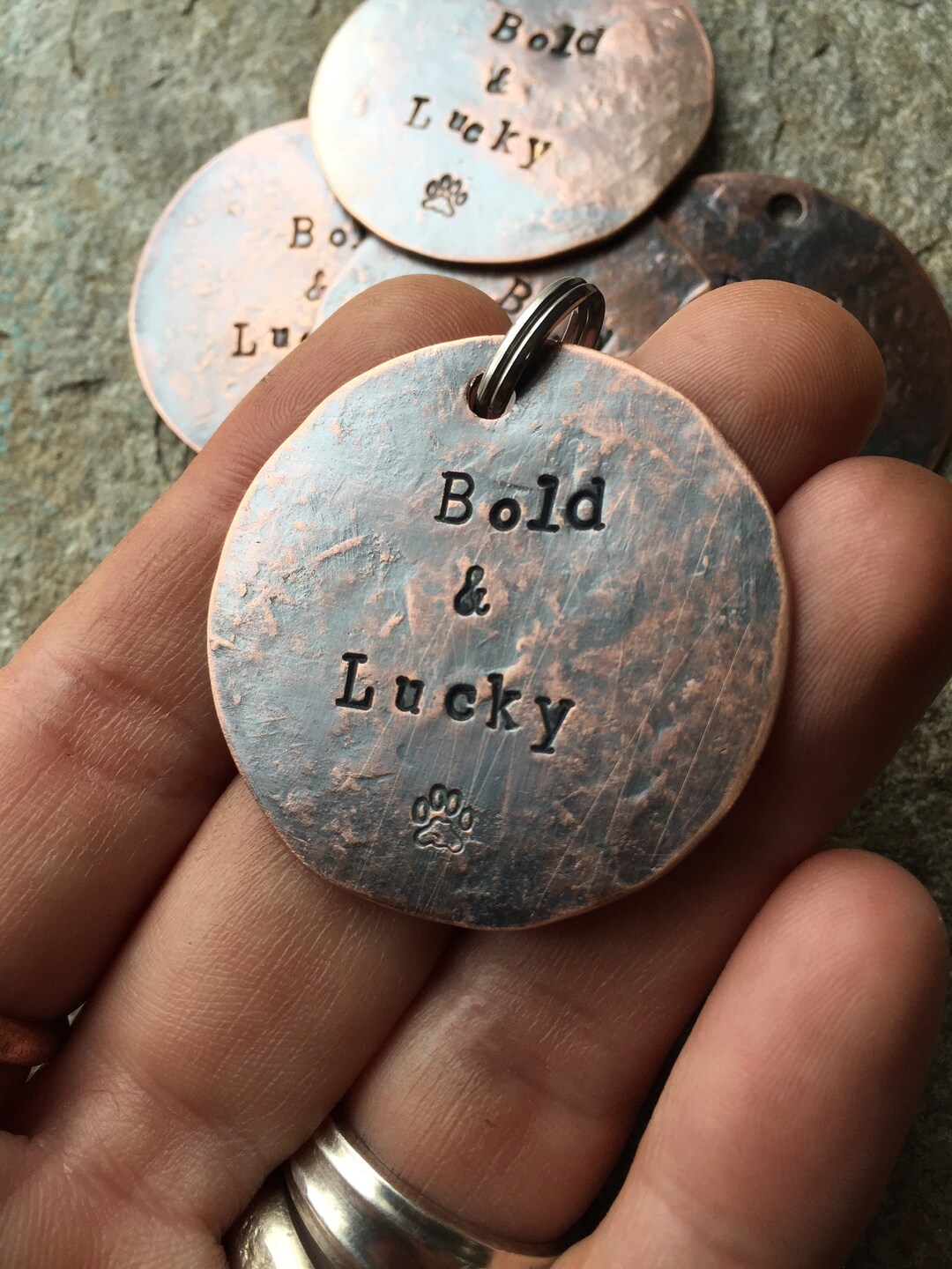 Rustic Stamped Dog / Pet ID Tag - Forged Copper - Ready to Ship! Large ...