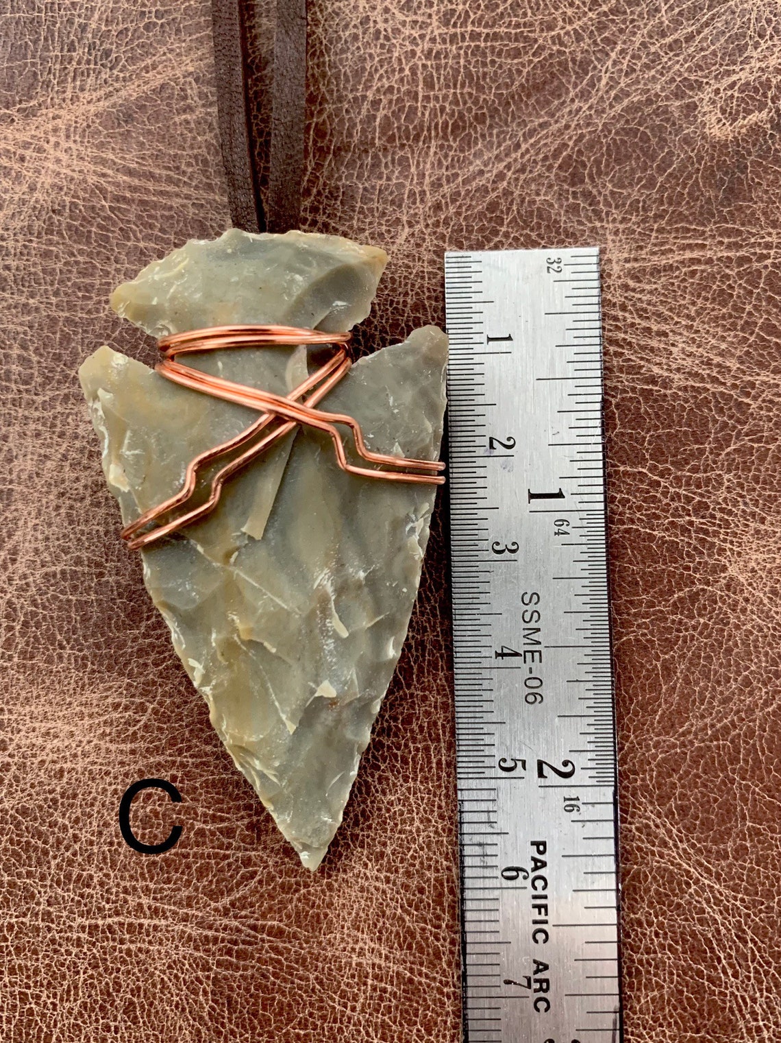 Copper Wire Wrapped Arrowhead Pendant on Brown Leather Adjustable ...
