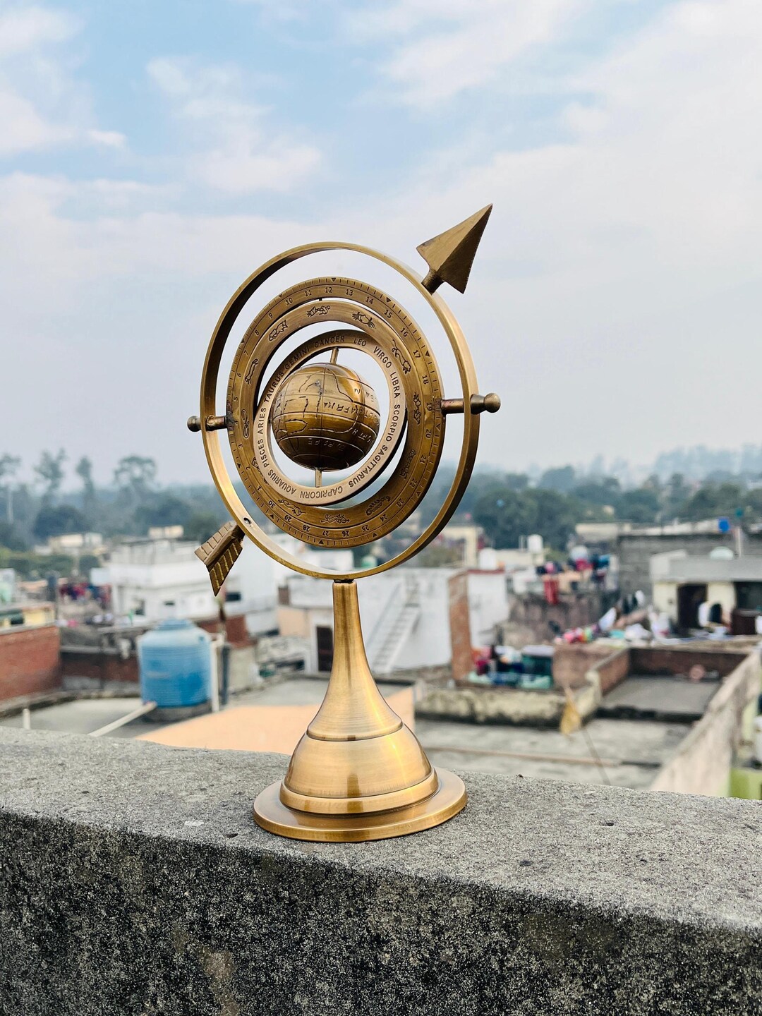 11" Brass Armillary Sphere W Arrow | Antique Finish Nautical Maritime ...