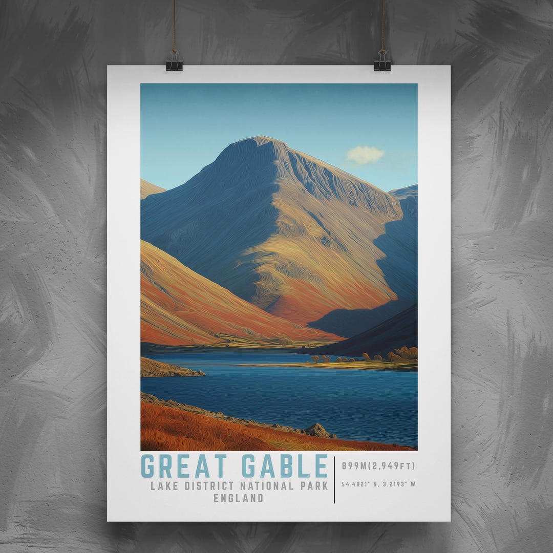 Great Gable Lake District Poster - Lake District Poster - UK Landscape ...