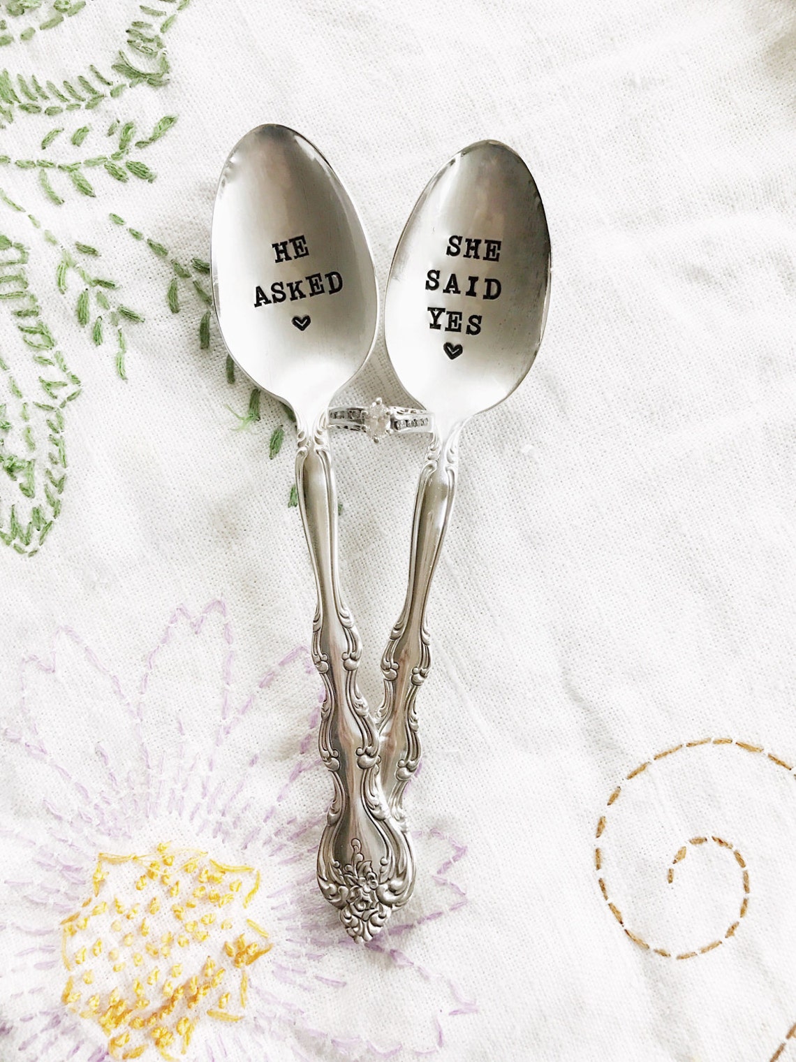 He Asked She Said Yes Spoon Set Hand Stamped Personalized - Etsy