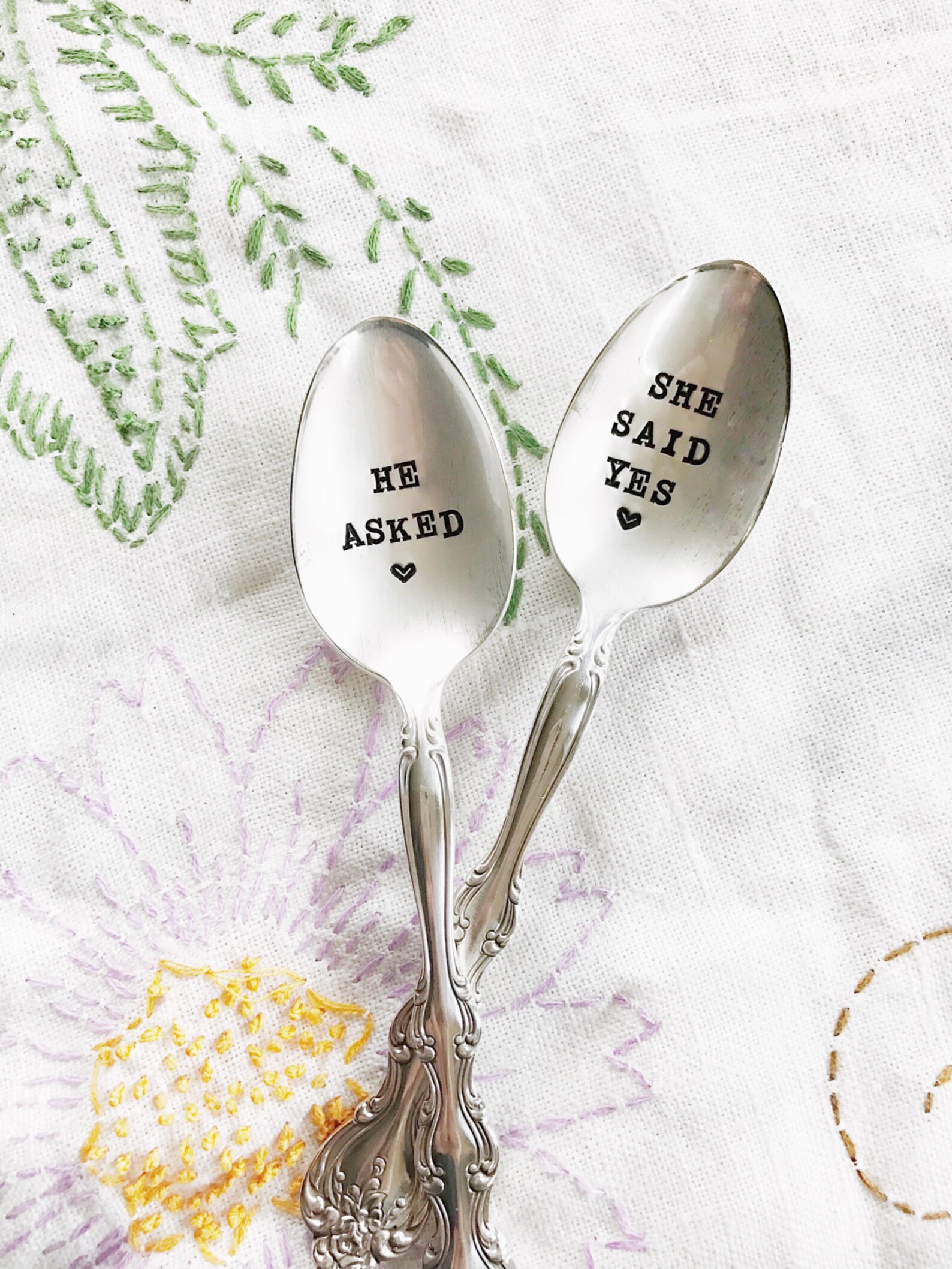 He Asked She Said Yes Spoon Set Hand Stamped Personalized - Etsy