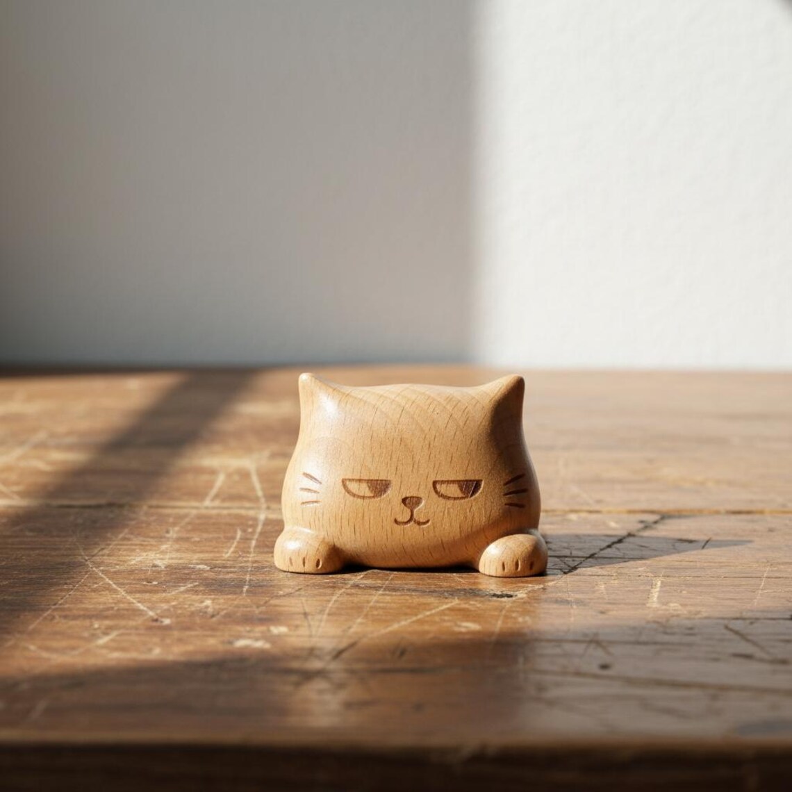 Grumpy Wooden Cat Figurine, Hand Carved Desk Decor, Cat Lover Gift - Etsy