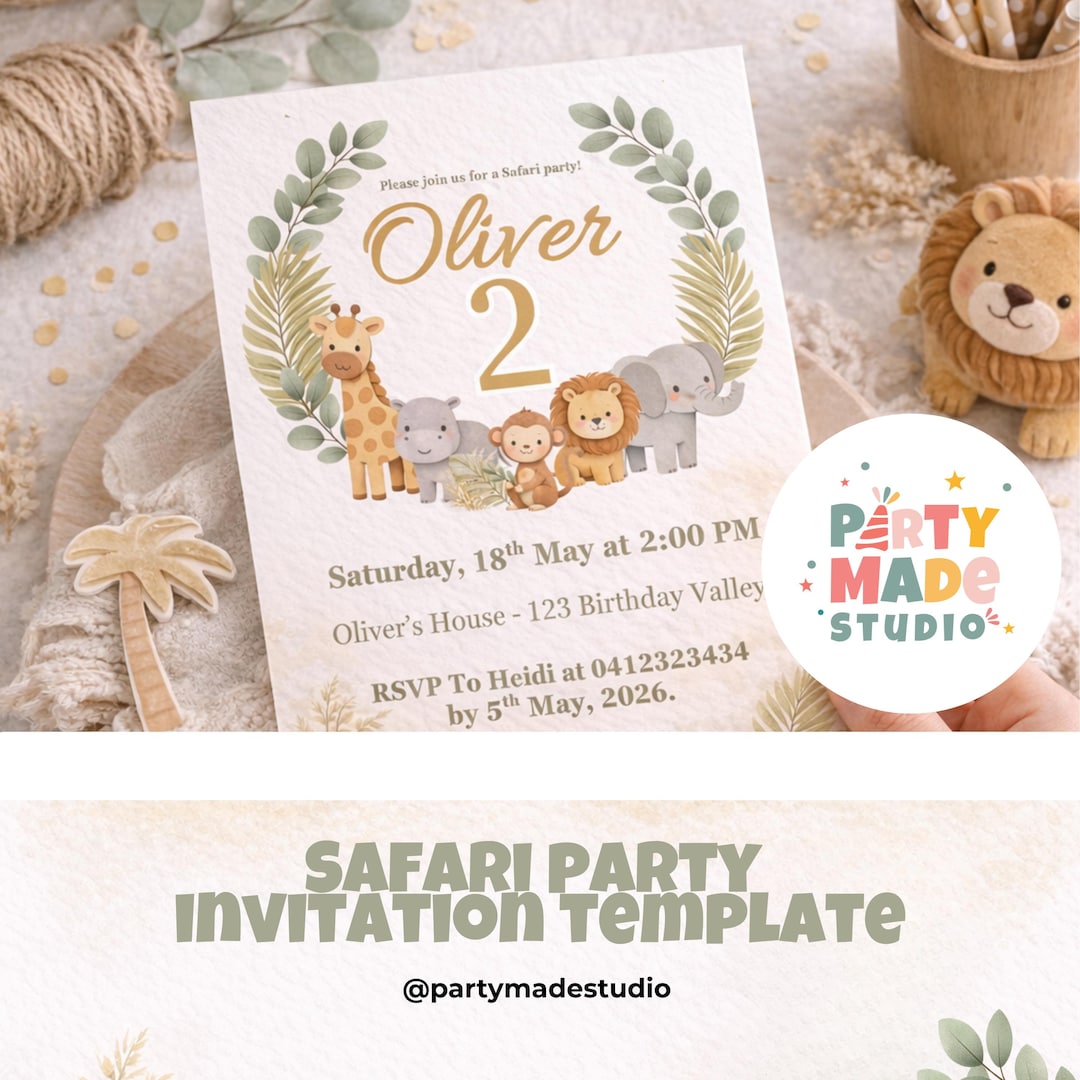 Safari Birthday Invitation Template | Editable Safari Invitation ...