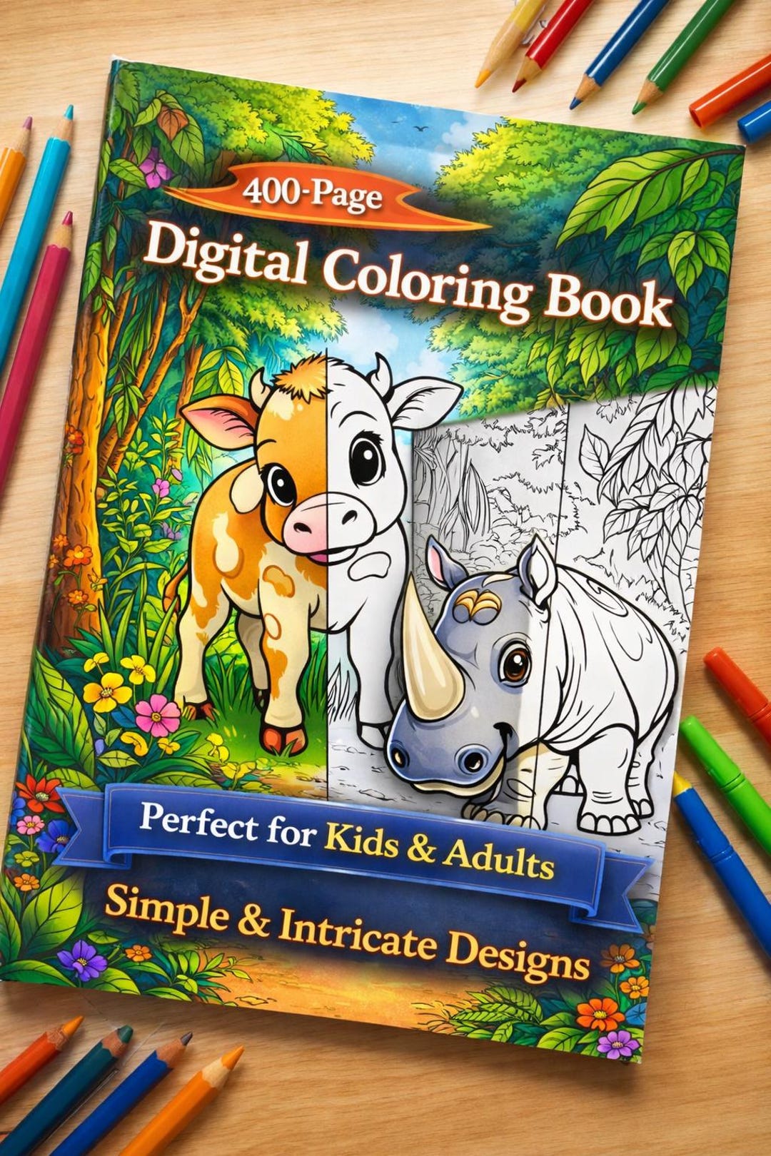 Coloring Book 400 Pages Printable Adult & Kids Instant Download Simple ...