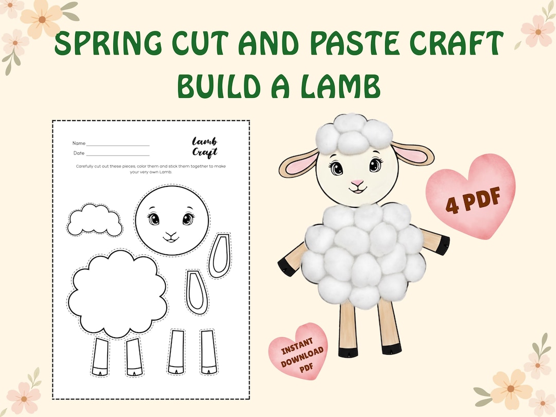 Lamb Cut & Paste Craft Printable, Spring Baby Farm Animals, Build a ...
