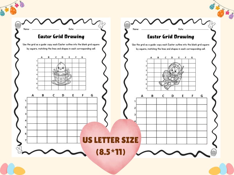 Easter Grid Drawing Worksheets | Bunnies, Chicks and Eggs | Printable ...