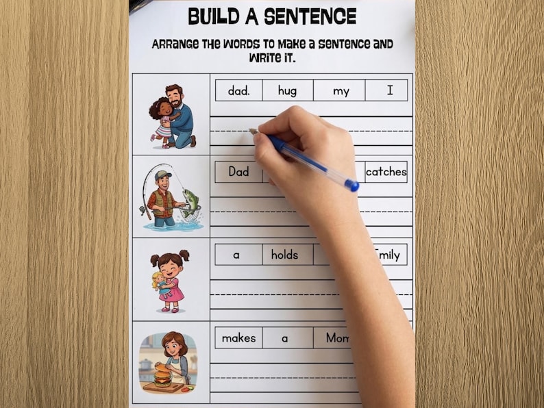 160 Build the Sentence Worksheets, 1st 2nd Grade Printable Simple ...