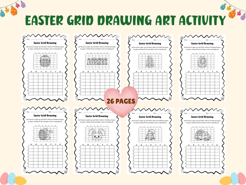 Easter Grid Drawing Worksheets | Bunnies, Chicks and Eggs | Printable ...