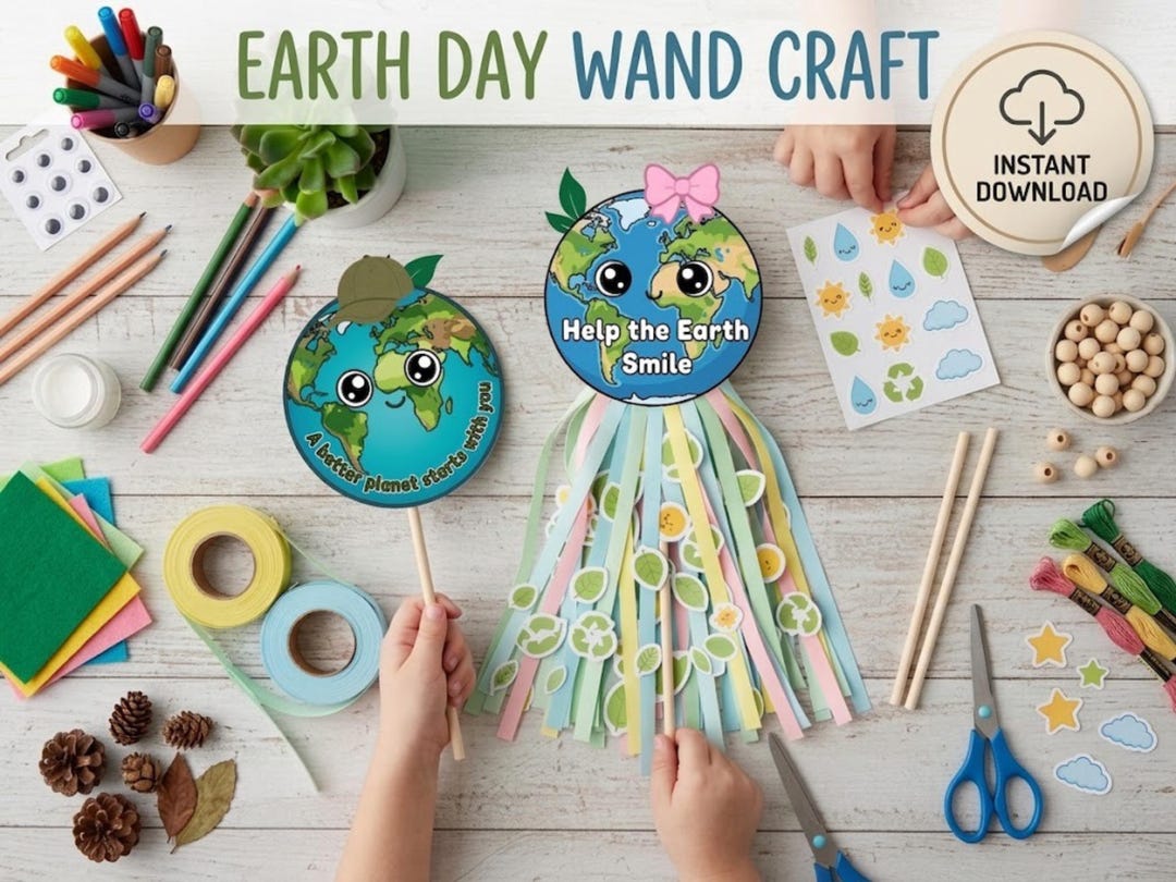 Earth Day Wand Craft for Kids, Arbor Day Activity, Printable Cut and ...
