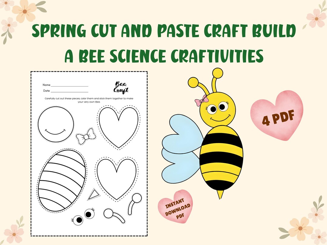 Spring Activity for Kids, Bee Craft Printable Template, Build a Bee ...