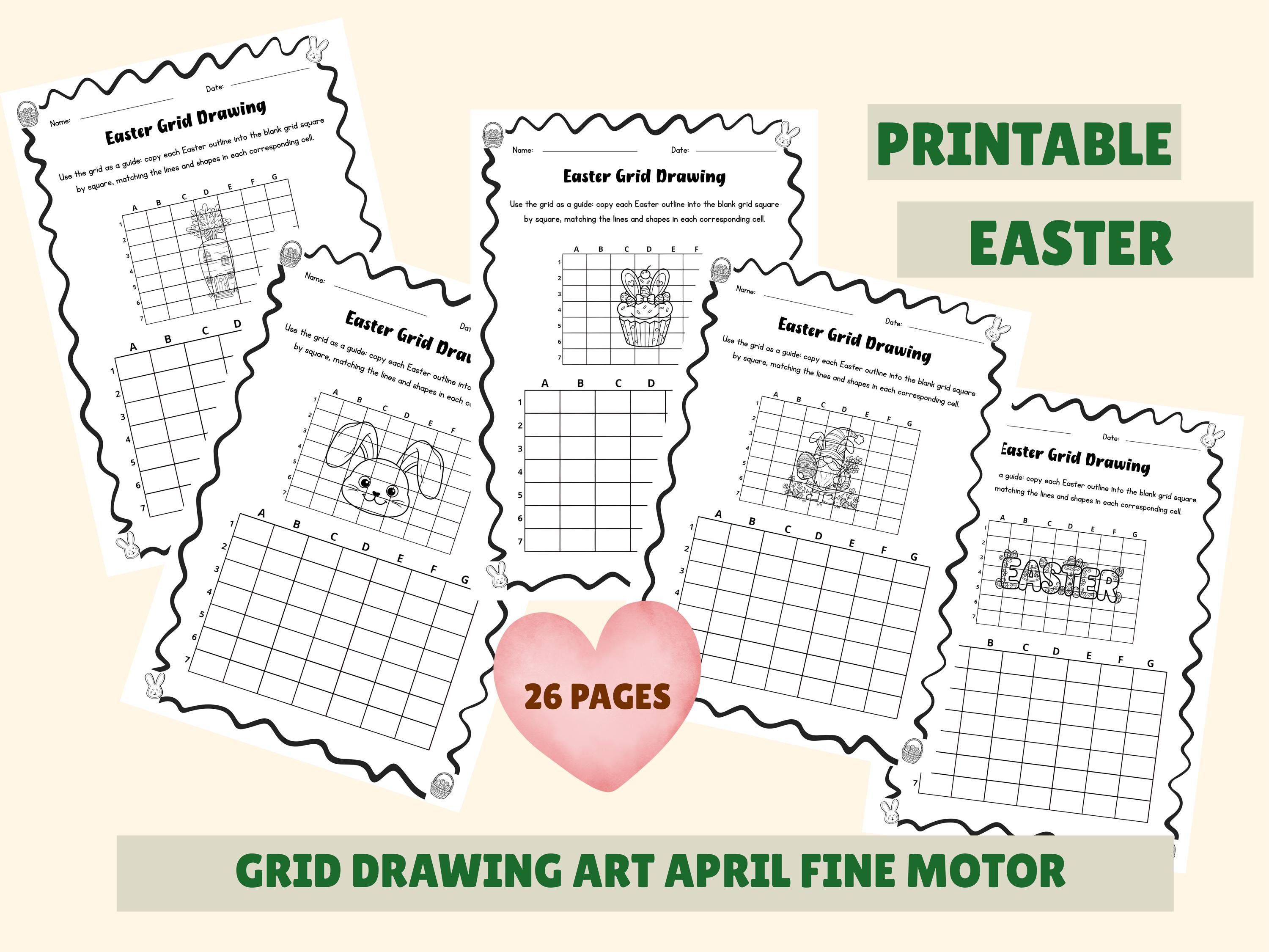Easter Grid Drawing Worksheets | Bunnies, Chicks and Eggs | Printable ...