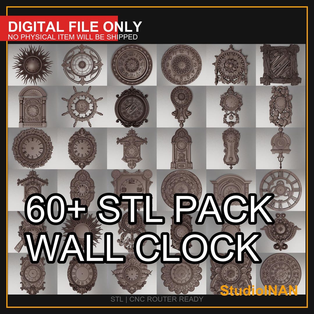 60 Pcs Wall Clock STL Bundle, Wall Decor Wood Plaque Design, CNC Files ...