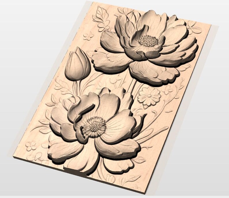 Peony Flower 3D Model STL, Floral Wall Decor, CNC Files for Wood ...