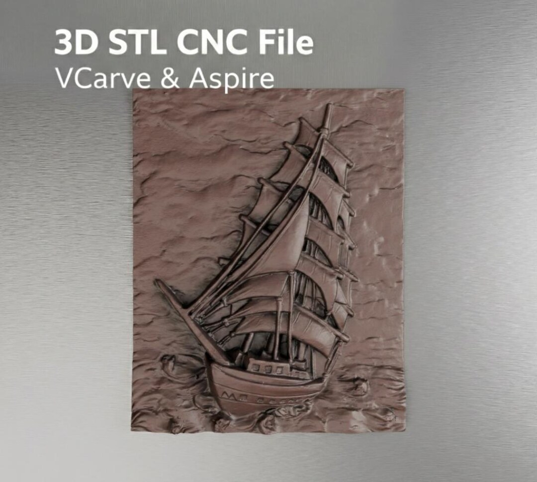 Sailing Ship Sea 3D STL Wall Decor Plaque – CNC Stl Files, Nautical Bas ...