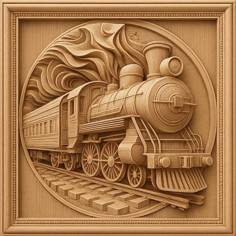 Steam Train 3D Model STL, Locomotive Wall Decor, CNC Files for Wood ...