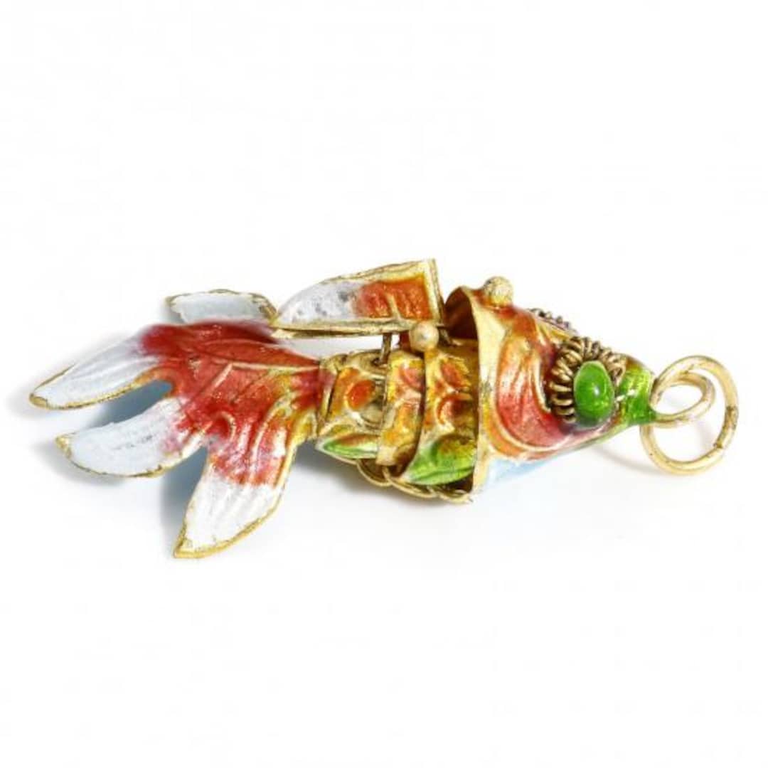 Pendentif Poisson Articulé Cloisonné En Laiton Émaillé – Bijou Vintage ...