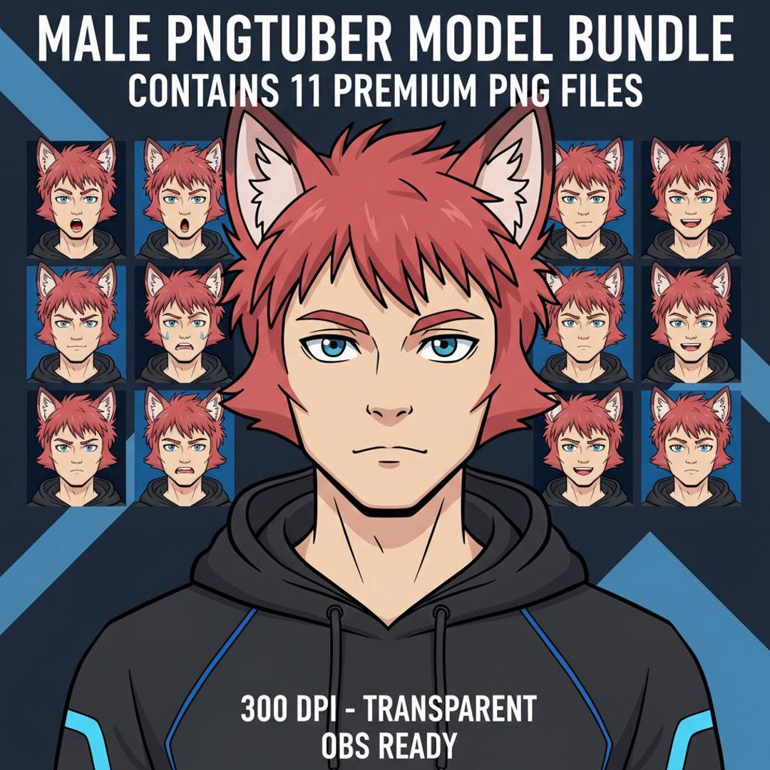 Male Pngtuber Model – Serious Streamer | Premade Pngtuber | 11 PNG ...
