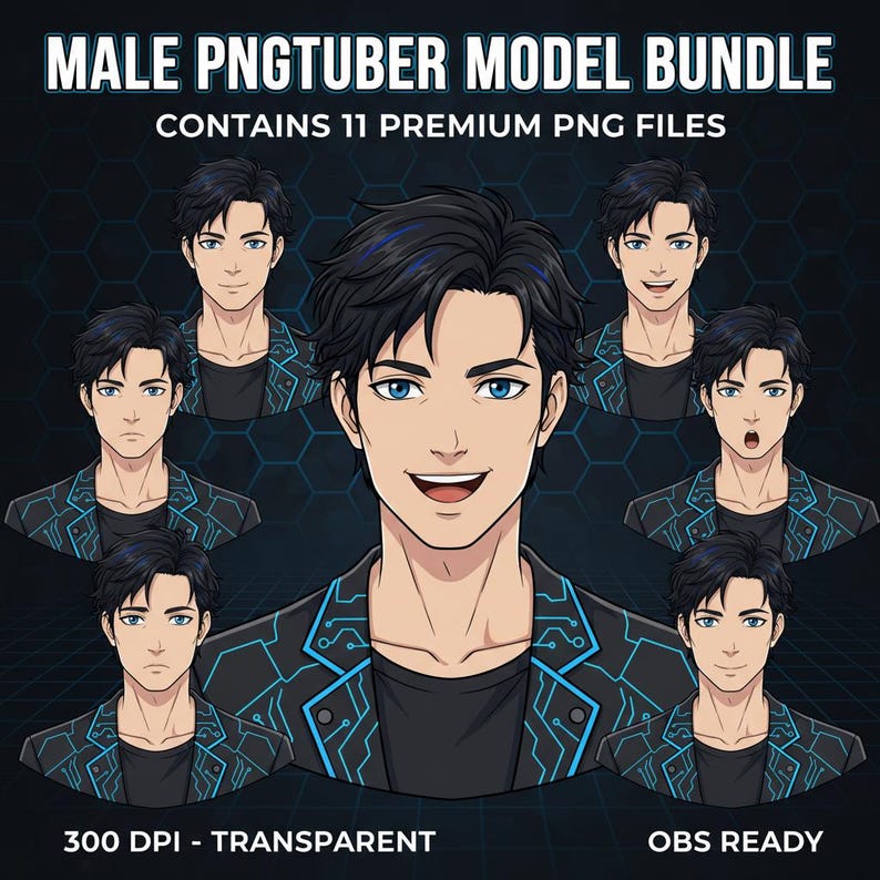 Ivan – Premade Male Pngtuber | Blue Anime Avatar | 11 Expressions | 300 ...